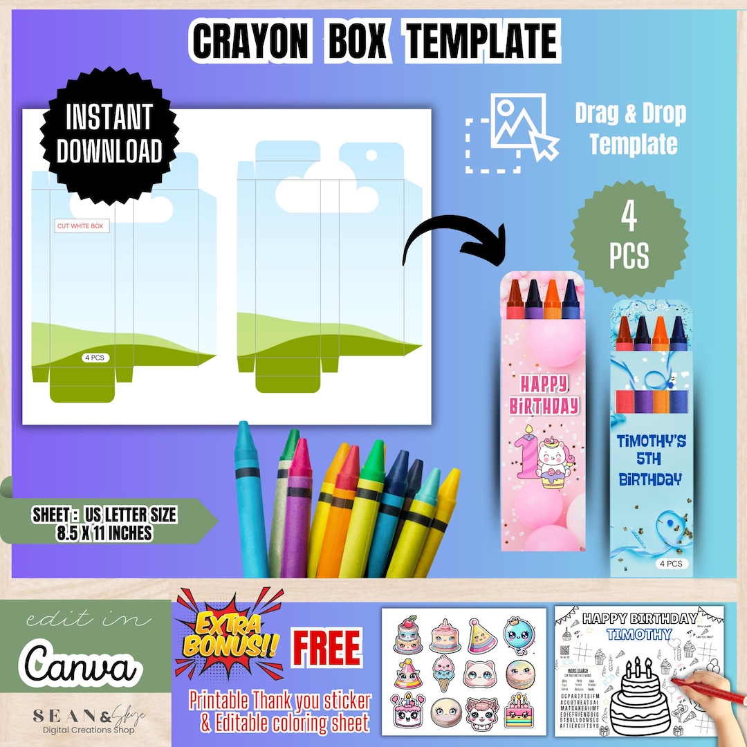 4pcs Crayon Box Template, DIY Party Favors, Crayon Holder, Crayon ...