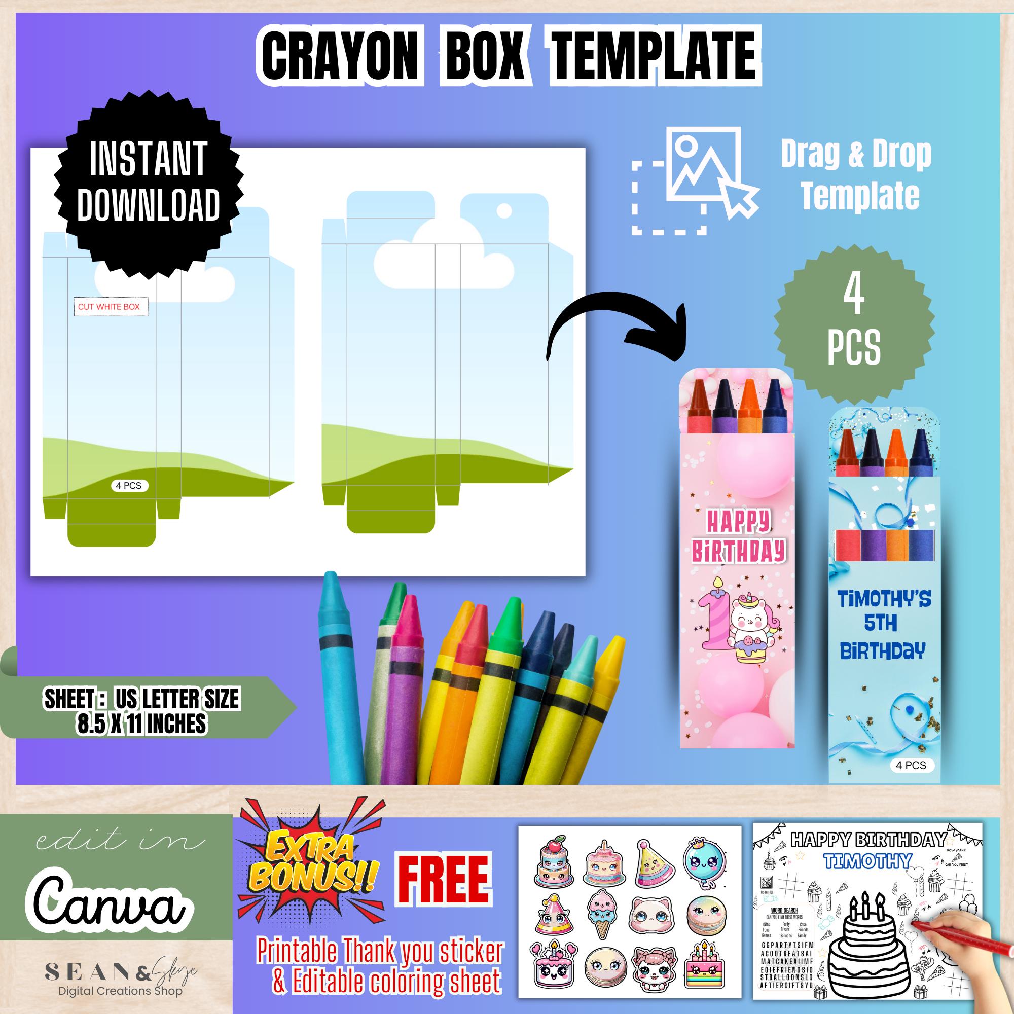 4pcs Crayon Box Template, DIY Party Favors, Crayon Holder, Crayon ...