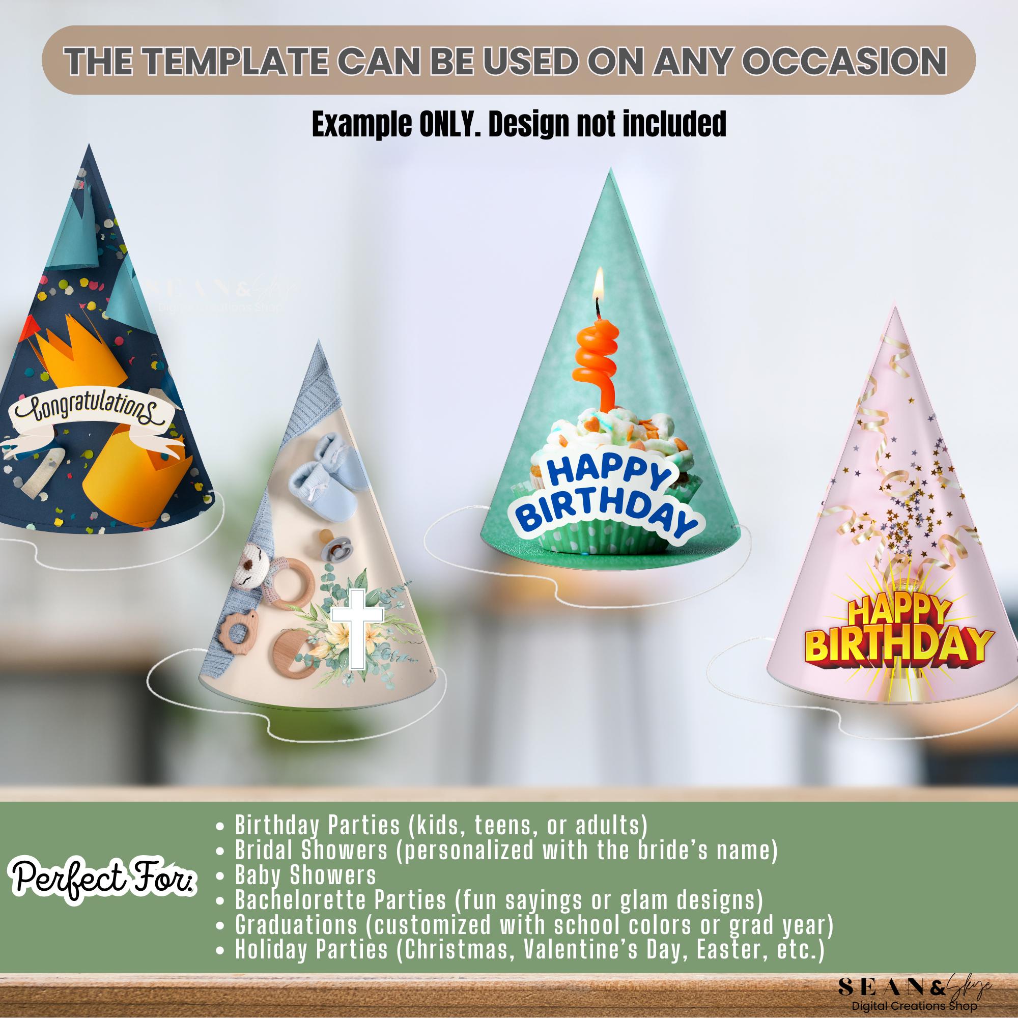 Party Hat Templates, Custom Party Hat, DIY Party Hat, Paper Hat ...