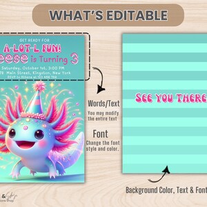 Editable Axolotl Birthday Invitation for Kids, Pink Girl Axolotl Invite ...