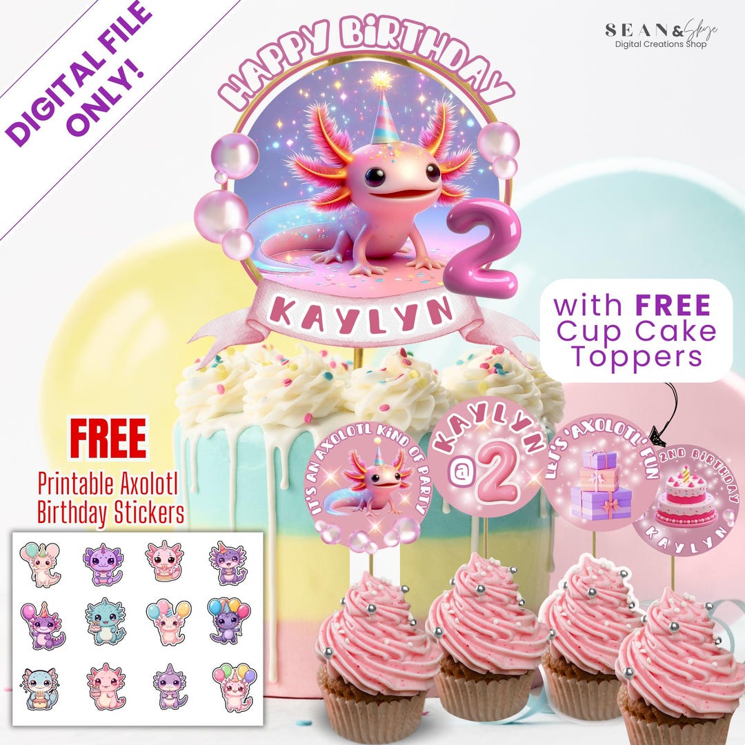Personalized Baby Axolotl Cake Topper, Axolotl Birthday, Cute Axolotl ...