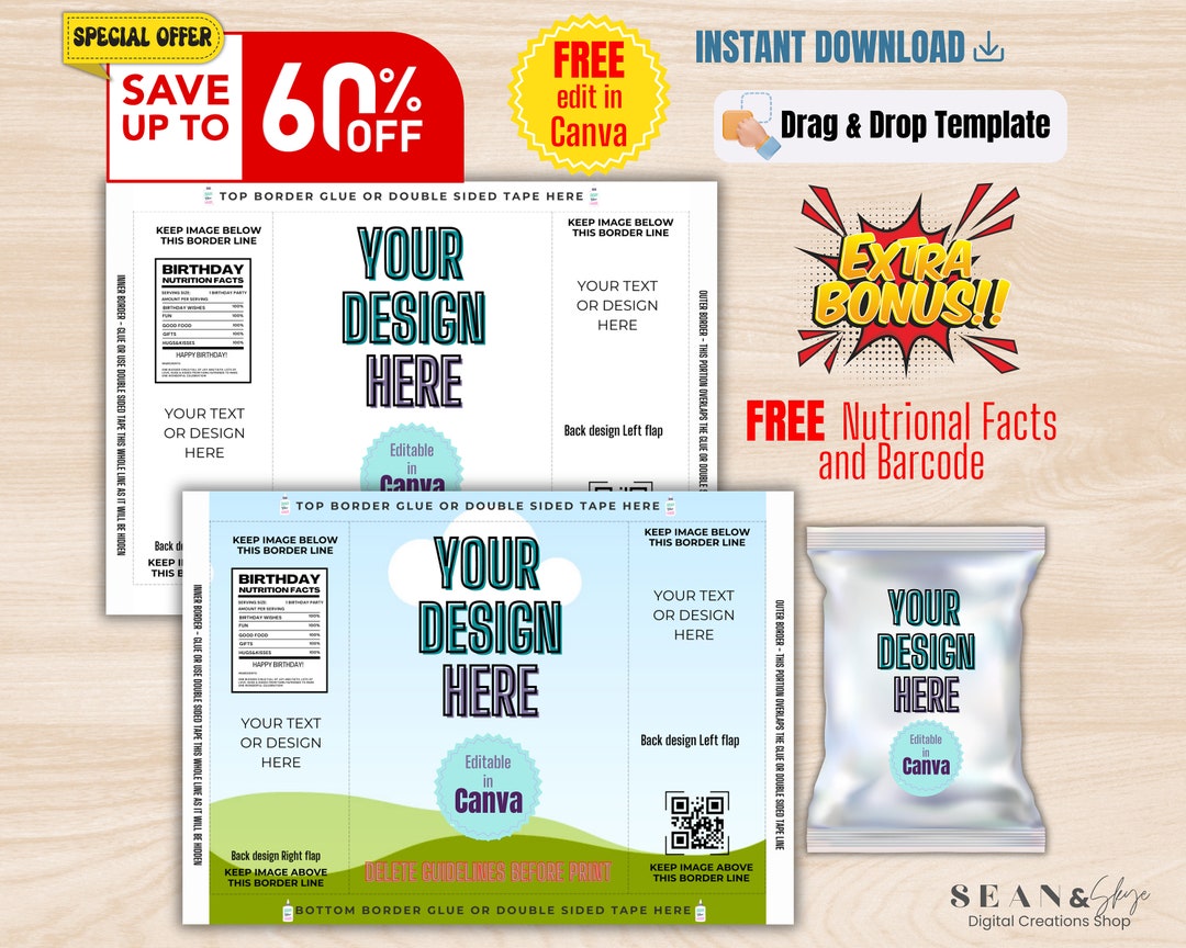 Chip Bag Template, Custom Party Favors, Birthday Chip Bags, Printable ...