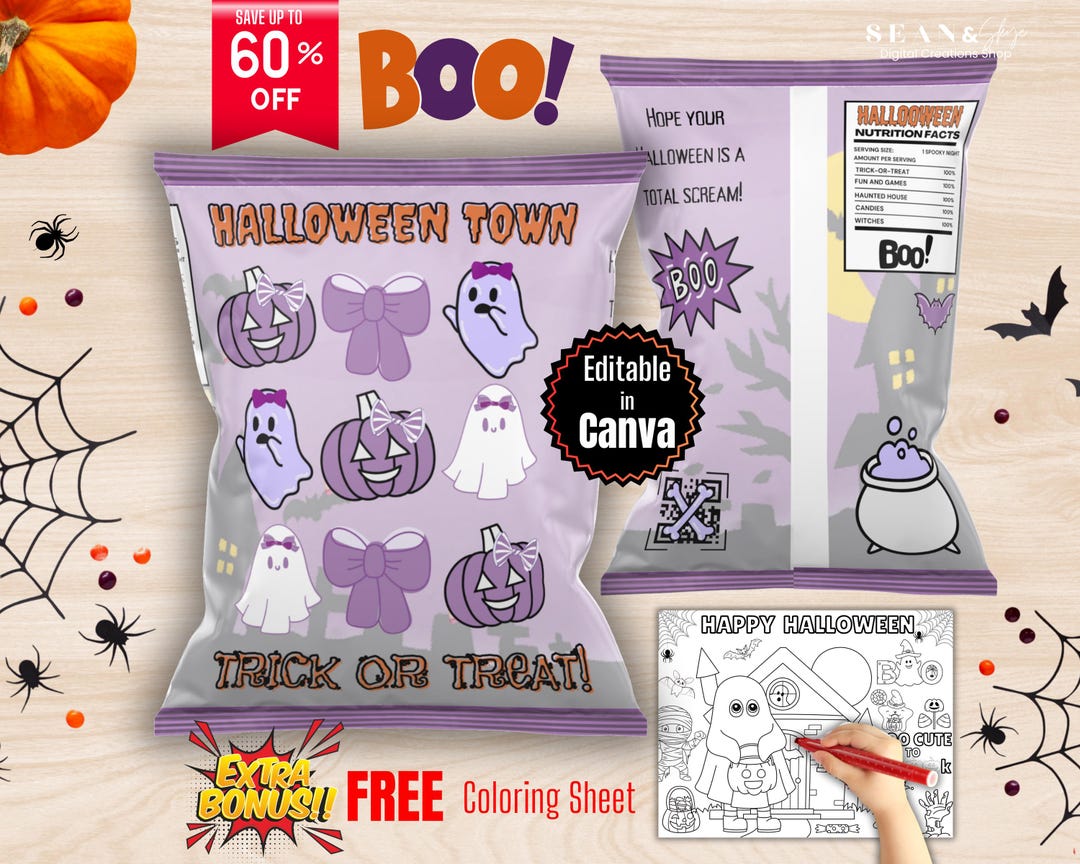 Halloween Candy Bags, Candy Bag for Kids, Printable Chip Bag, Coloring ...
