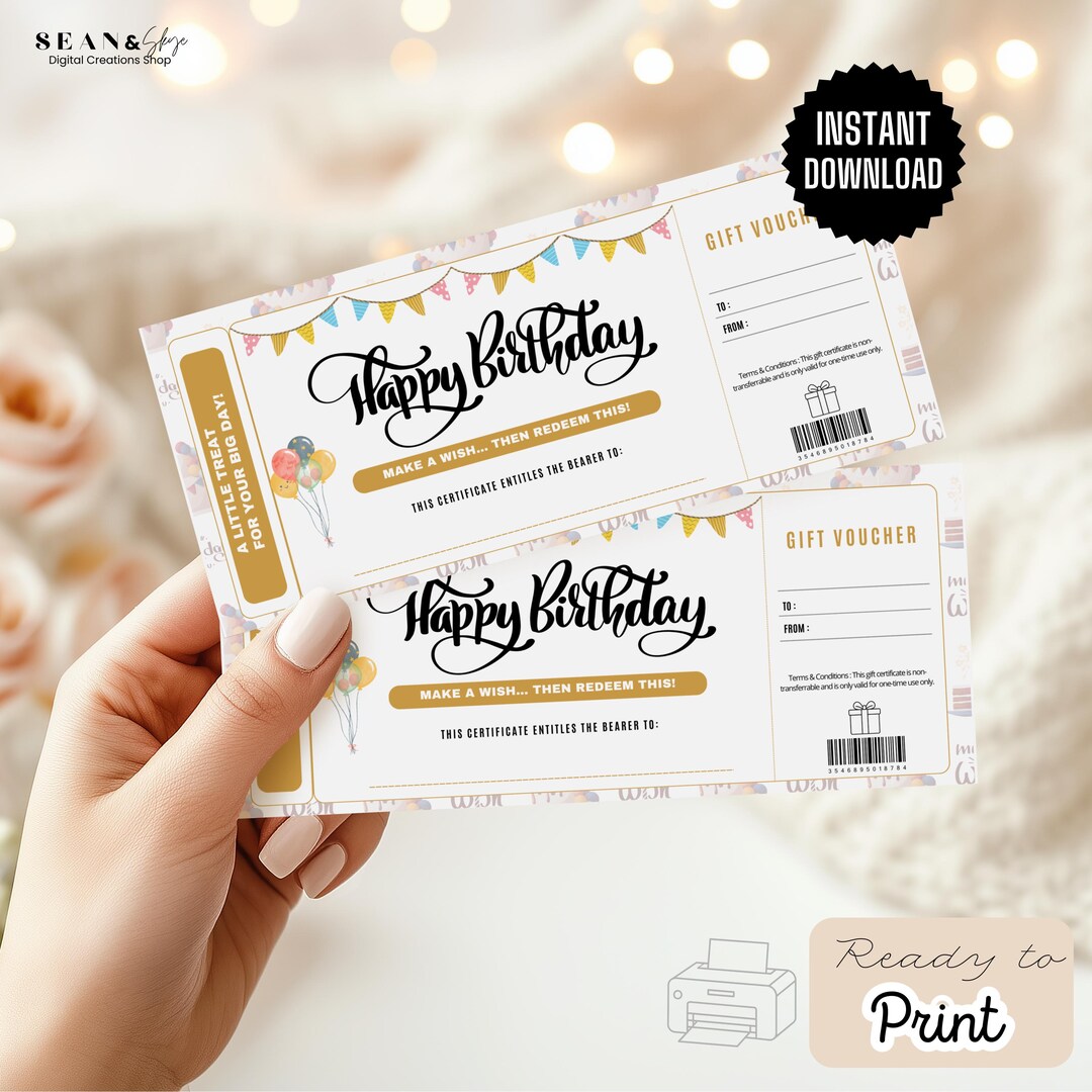 Printable Birthday Coupon, Birthday Voucher, Gift Certificates, Digital ...