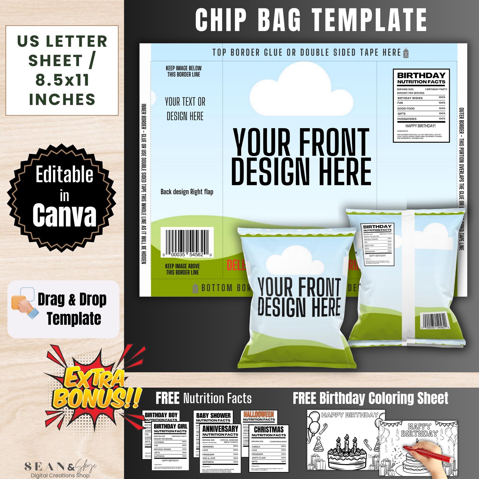 Chip Bag Template, Custom Chip Bag Template, Party Decorations, Instant ...