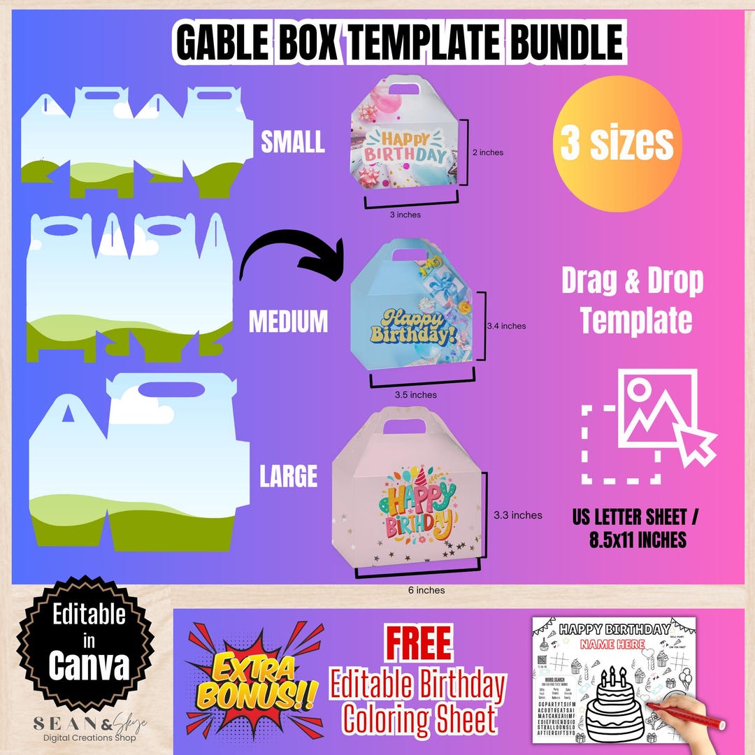 Gable Box Template, Box Template, Gable Boxes Party Favors, Birthday ...