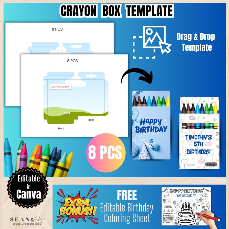 8pcs Crayon Box Template, DIY Party Favors, Crayon Holder, Crayon ...
