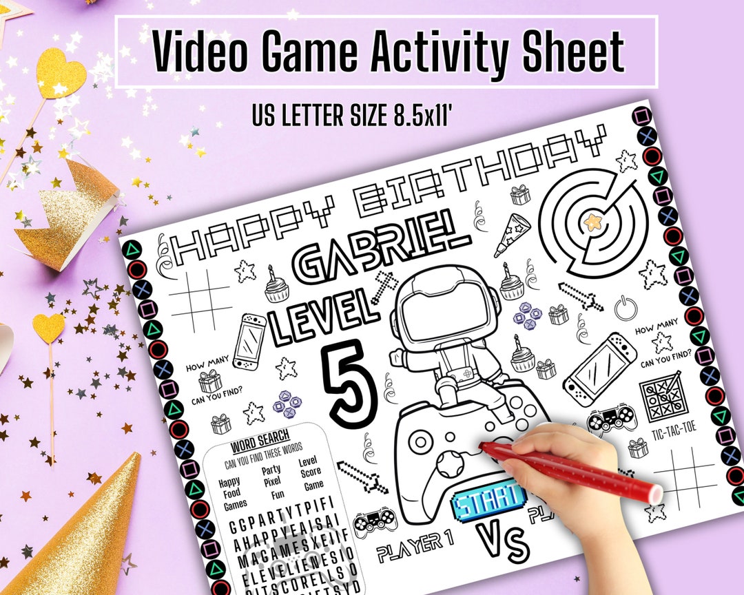 Personalized Gaming Theme Birthday Activity Sheet, Coloring Page ...