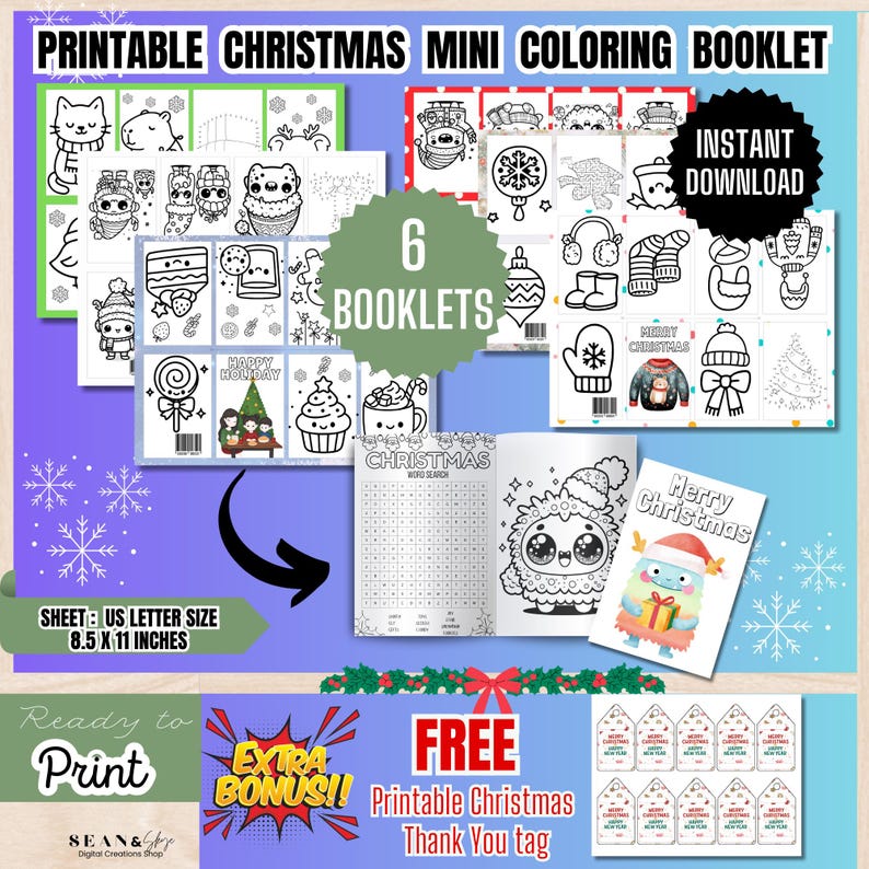 Printable Christmas Mini Coloring Booklet for Kids,christmas Activity ...