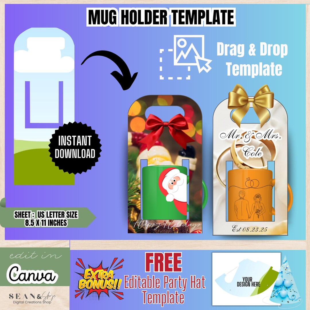Mug Box Template, Mug Template Canva, Party Souvenirs, Mug Box, Coffee ...