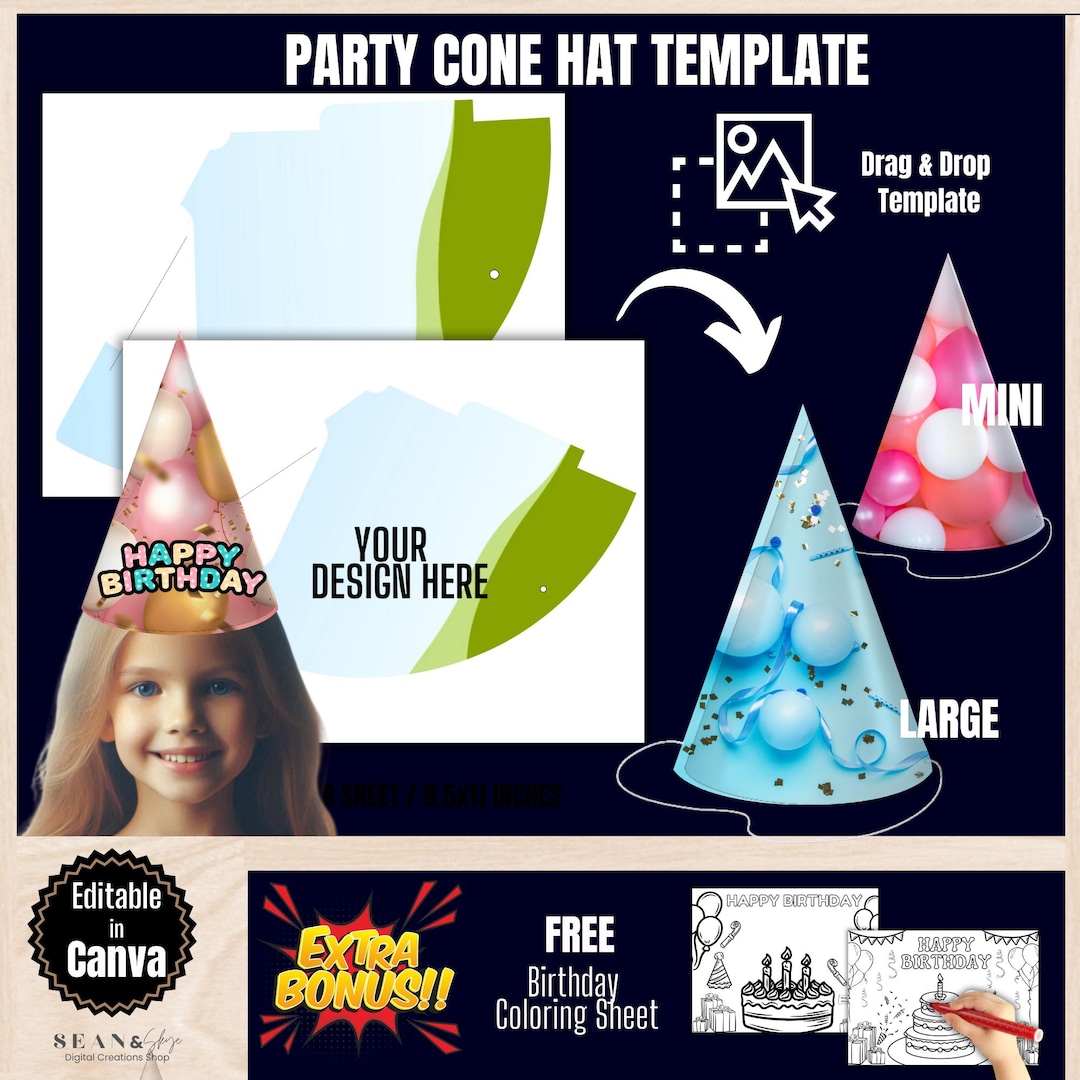 Party Hat Templates, Custom Party Hat, DIY Party Hat, Paper Hat ...