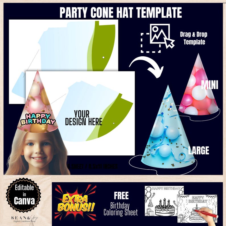 Party Hat Templates, Custom Party Hat, DIY Party Hat, Paper Hat ...