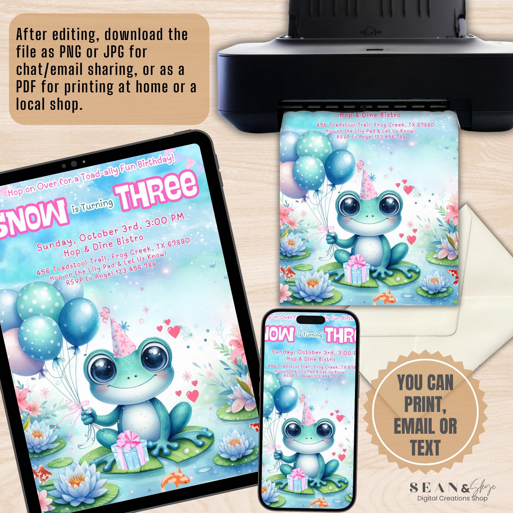 Frog Birthday Party Invitation, Frog Party, Blue Frog, Boy Invitation ...