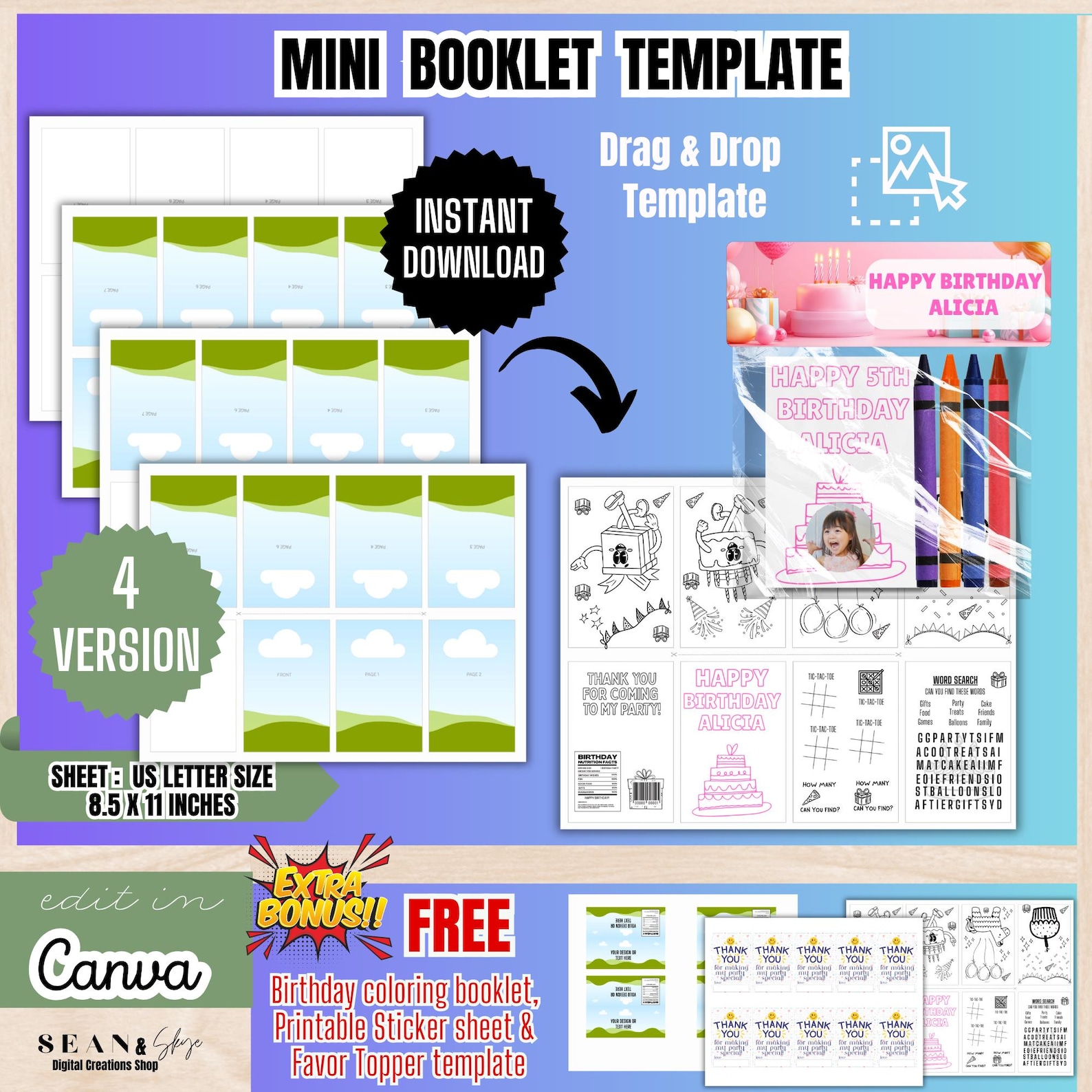 Mini Booklet Template, Printable Coloring Book, DIY Party Favor, Kids ...