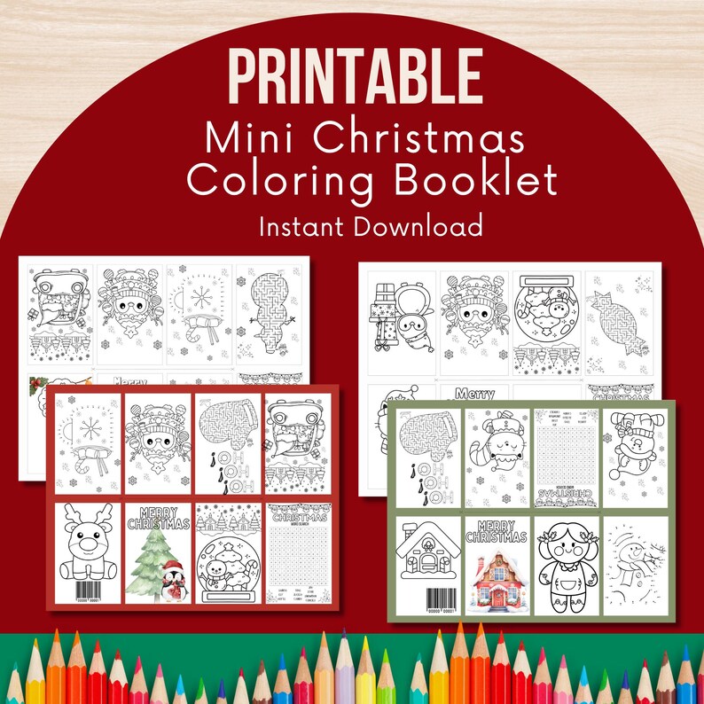 Printable Christmas Mini Coloring Booklet for Kids, Christmas Activity ...