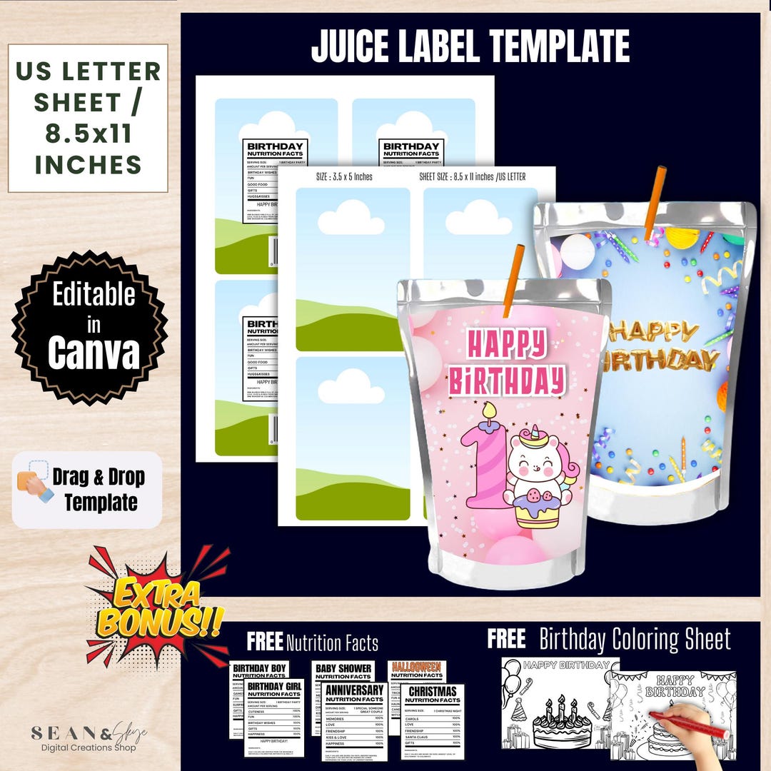 Capri Sun Template, Capri Sun Party Favor, Juice Pouch Label, Birthday ...