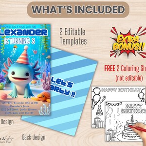 Editable Axolotl Birthday Invitation for Kids, Axolotl Party ...