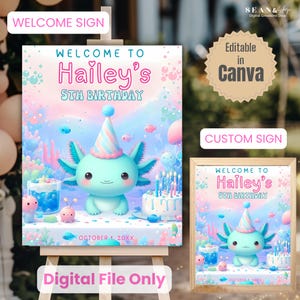 Axolotl Birthday Welcome Sign Template, Pink Girl Axolotl, Cute Axolotl ...