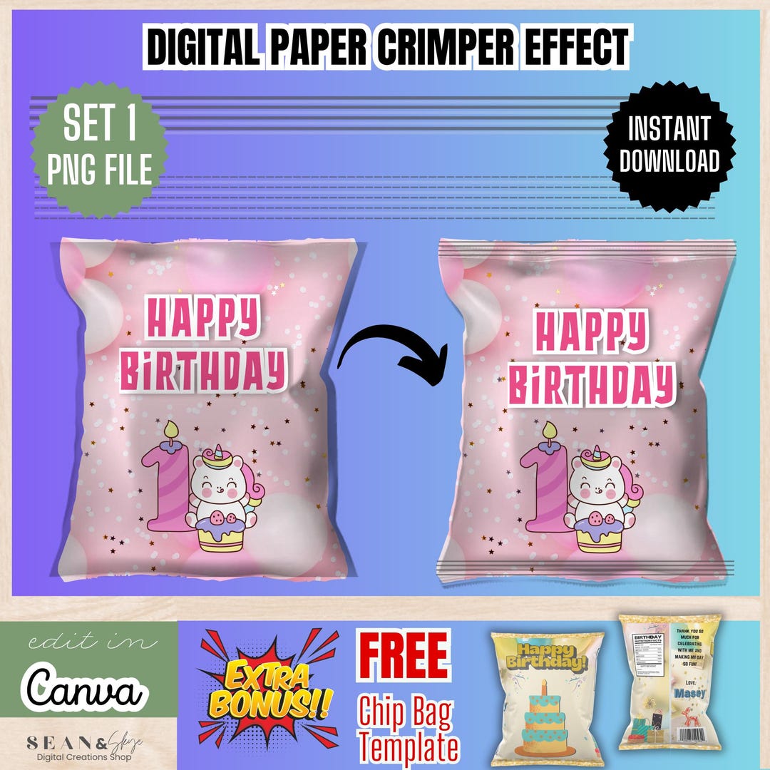 Paper Crimps for Chip Bag Template, Chip Bag Crimp PNG File, Party ...