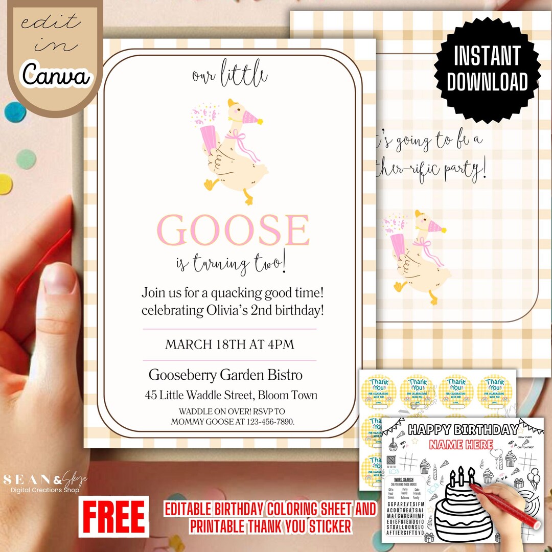 Editable Silly Goose Birthday Invitation, Silly Goose Party Template ...
