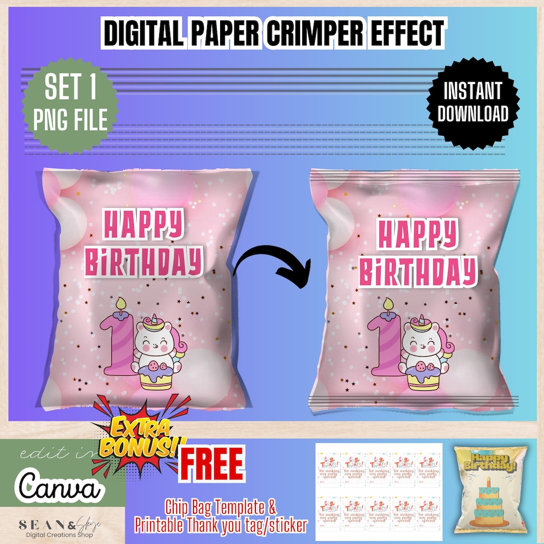 Paper Crimps for Chip Bag Template, Chip Bag Crimp PNG File, Party ...