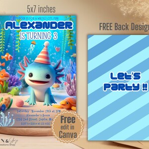 Editable Axolotl Birthday Invitation for Kids, Axolotl Party ...