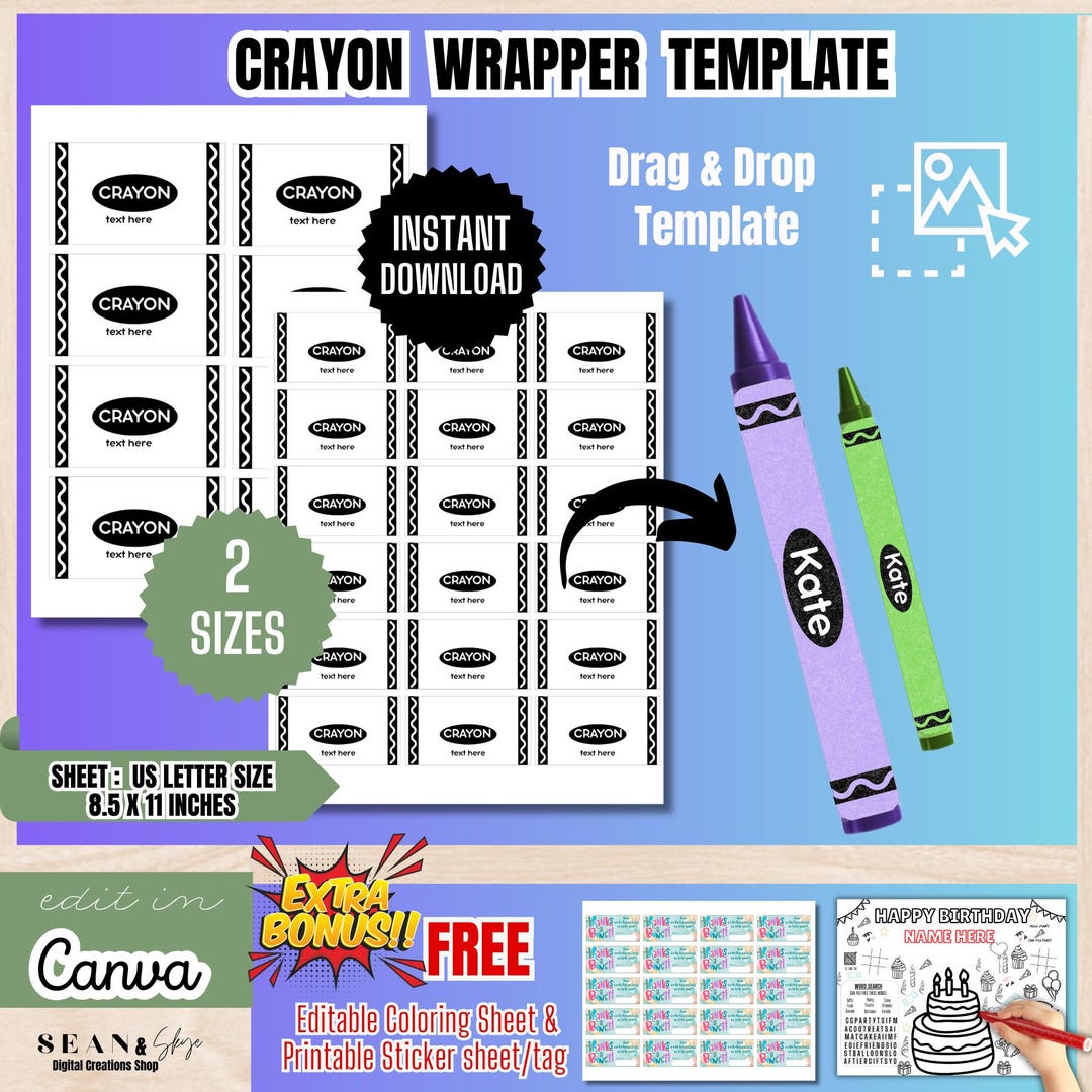 Editable Crayon Wrapper Template, School Supplies Label, Back to School ...