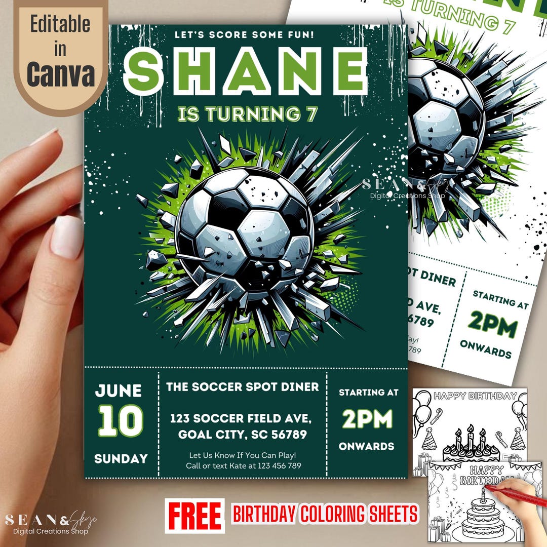 Soccer Birthday Invitation, Soccer Invites, Sports Party Invite, Soccer ...