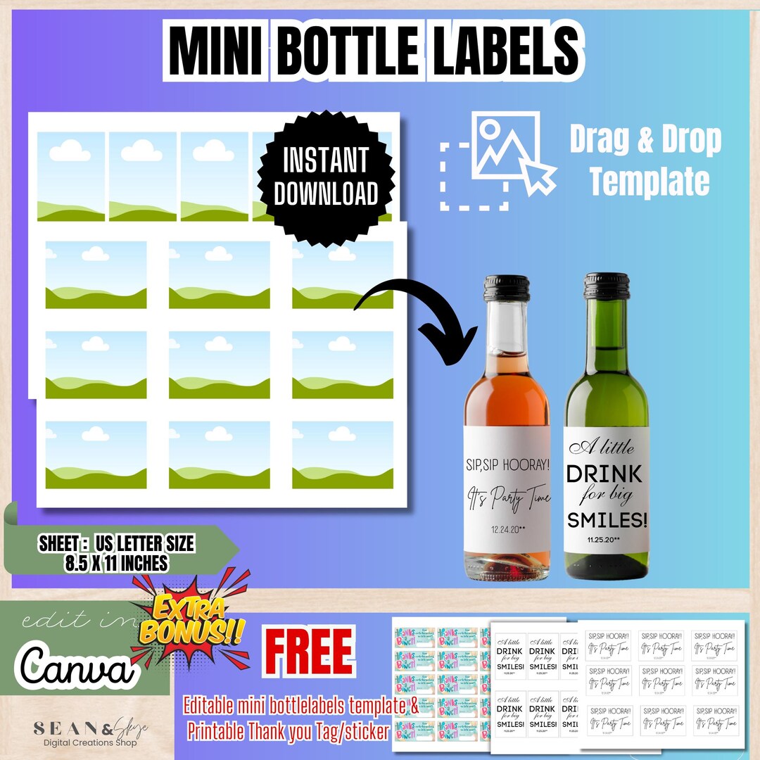 Mini Bottle Labels Template, DIY Party Favors, Mini Party Bottle ...