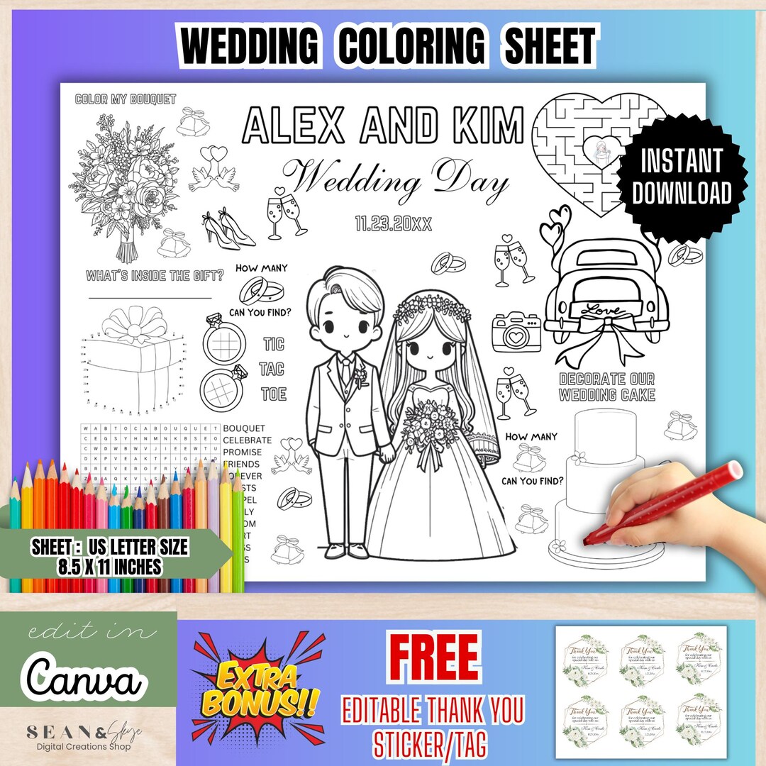 Wedding Coloring Sheet, Wedding Kids Activities, Wedding Activity for ...