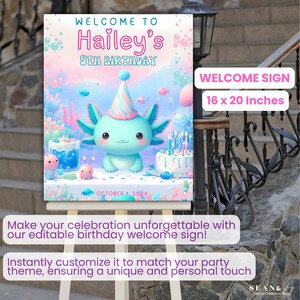 Axolotl Birthday Welcome Sign Template, Pink Girl Axolotl, Cute Axolotl ...