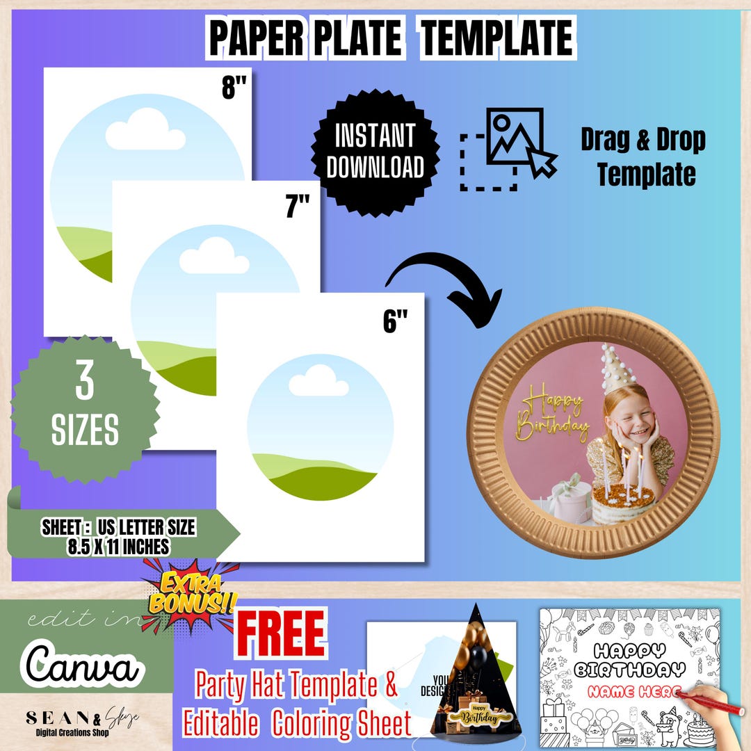 Editable Paper Plate Canva Template, Party Favor Templates Canva ...