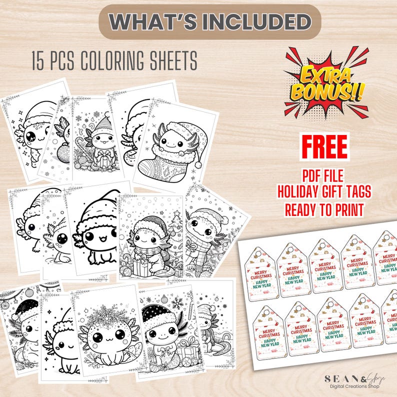 Printable Axolotl Christmas Coloring Page,kids Axolotl,cute Axolotl ...