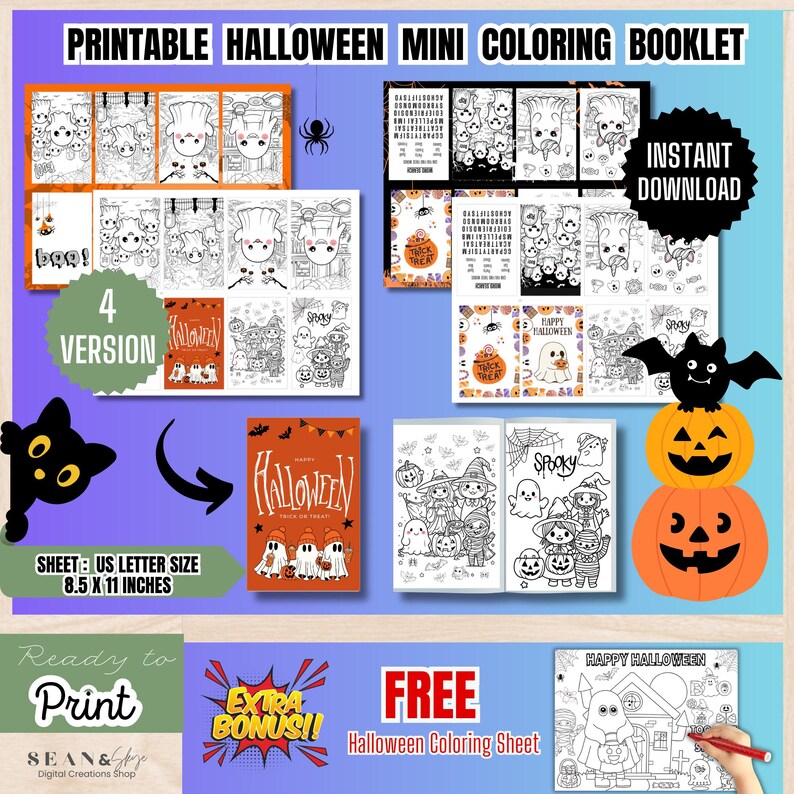 Halloween Coloring Pages for Kids, Mini Booklet Template, Halloween ...