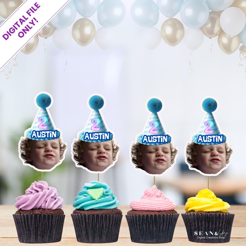 Custom Face Cake Topper, Printable Cupcake Toppers, Baby Face Birthday ...