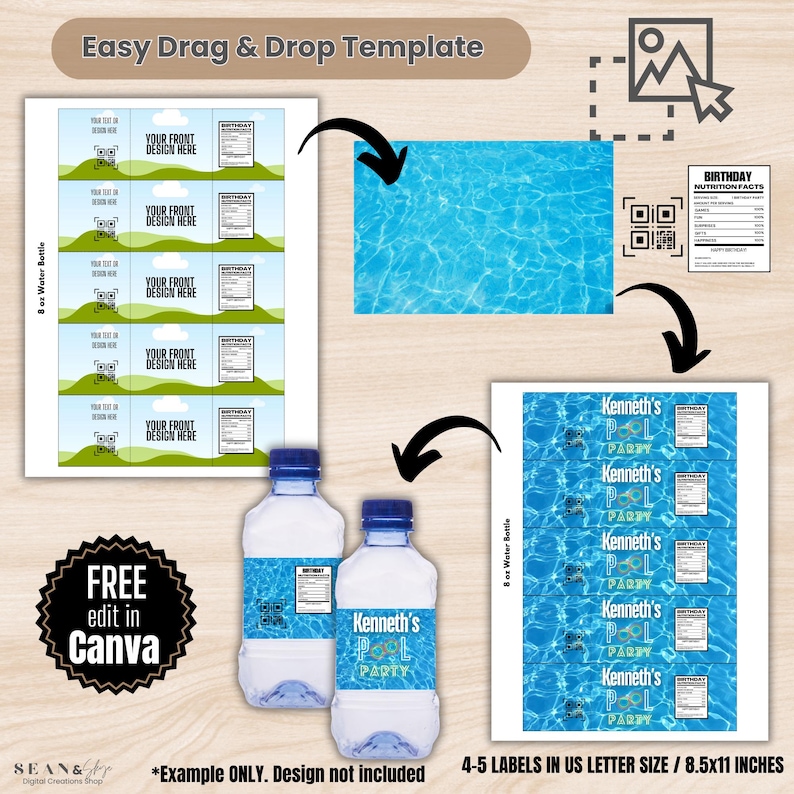 8oz, 12oz, 16oz Water Bottle Label Template,bottle Sticker Labels ...