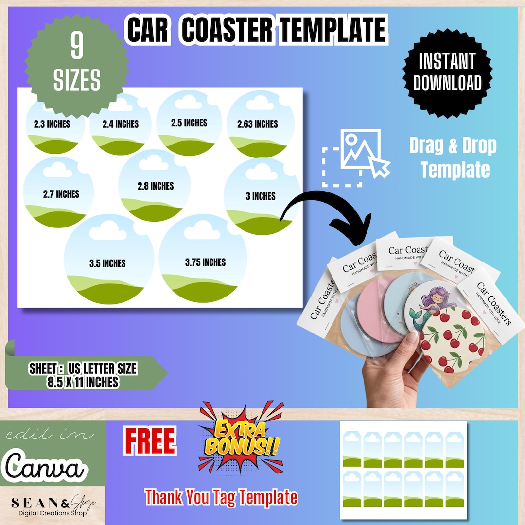 Editable Car Coaster Template Canva, Round Car Coaster Design, DIY ...