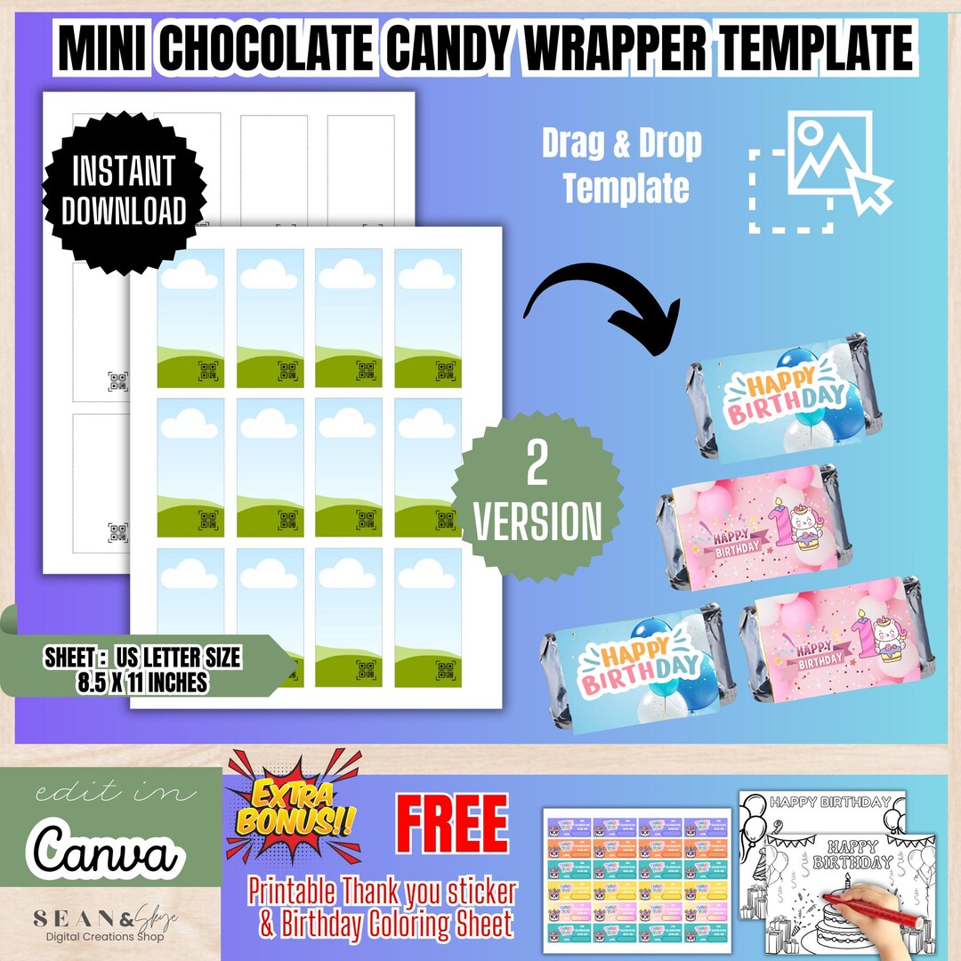 Mini Chocolate Wrapper Template, Mini Candy Bar Wrapper, Party Favors ...