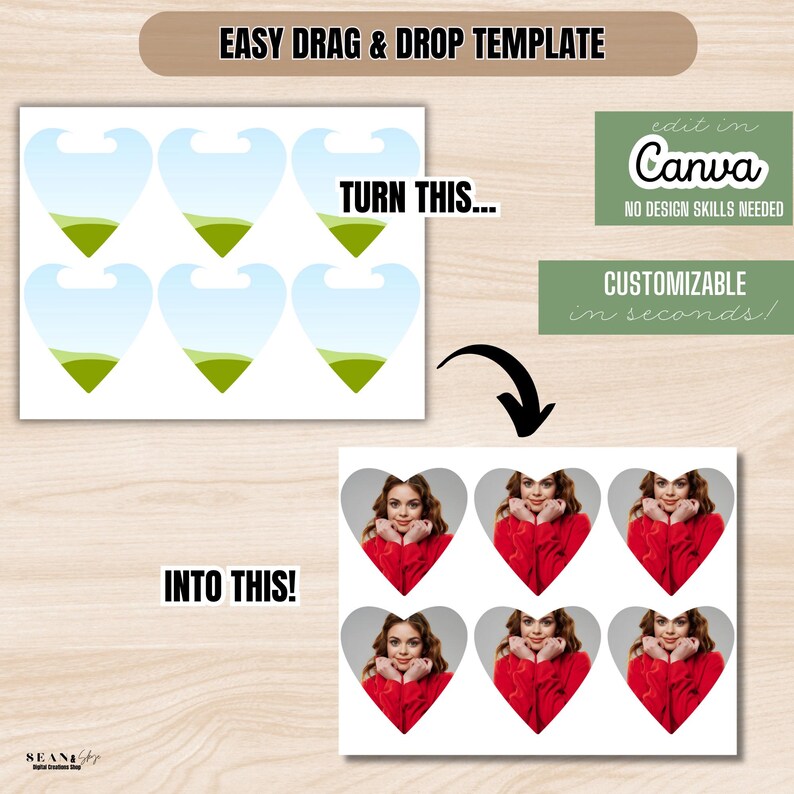 Editable Heart Photo Collage Template, Drag & Drop Canva (PDF) - Etsy