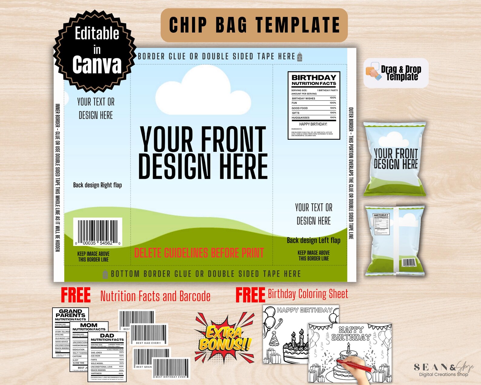 Chip Bag Template, Custom Chip Bag Template , Party Decorations ...