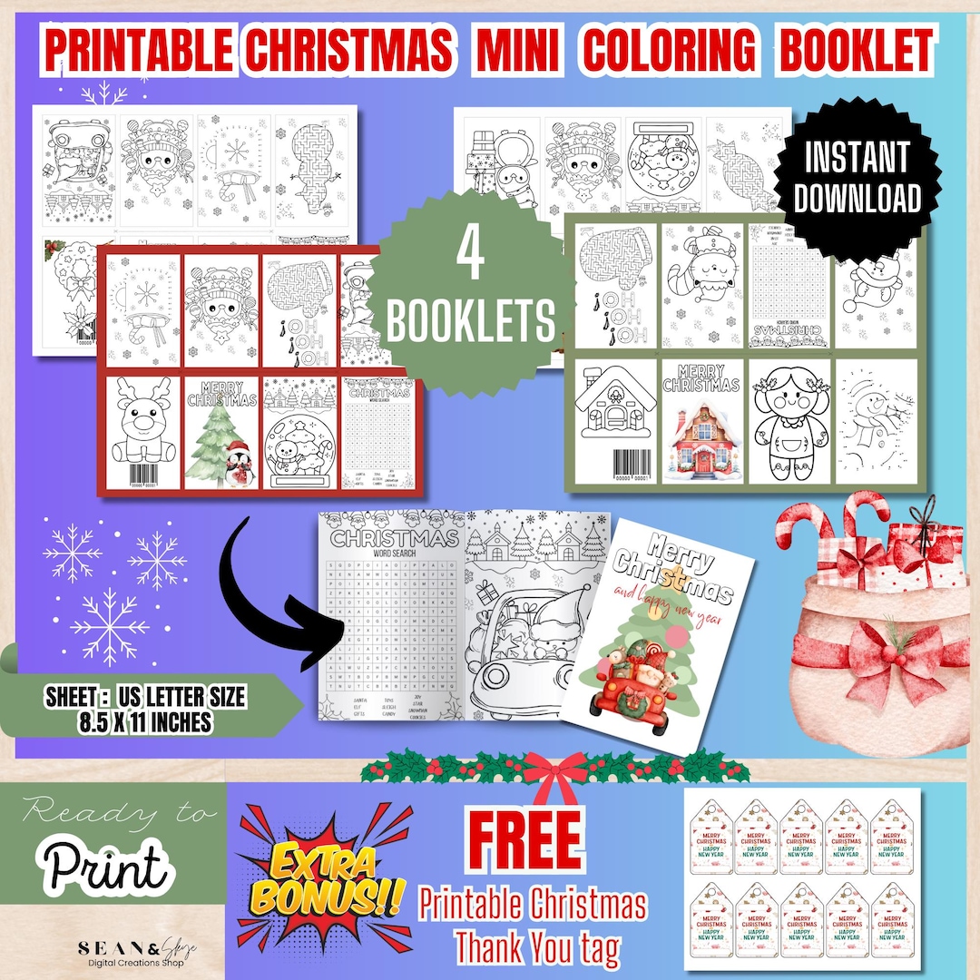 Printable Christmas Mini Coloring Booklet for Kids, Christmas Activity ...