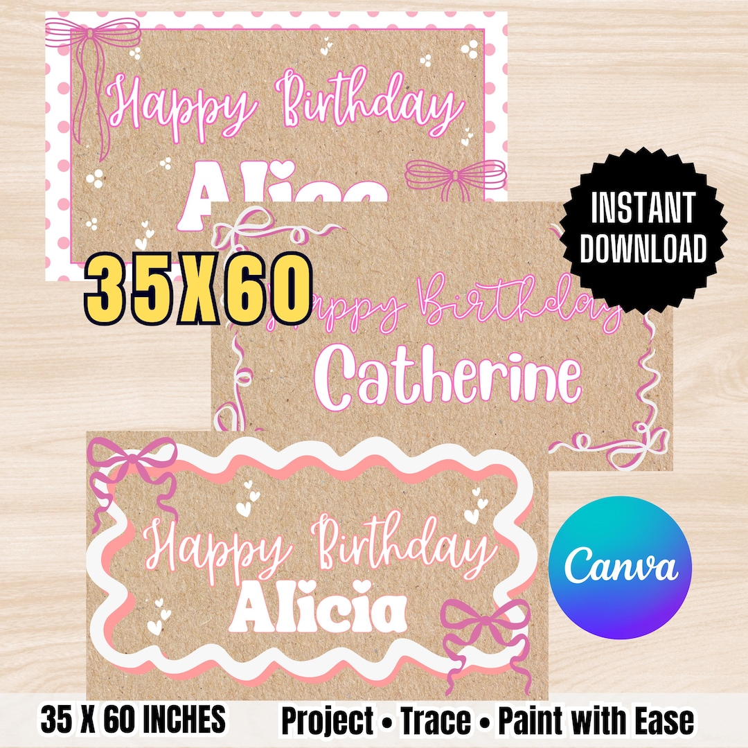 Pink Girl Banner, Coquette Bow Border Banner, Canva Hand-painted Banner ...