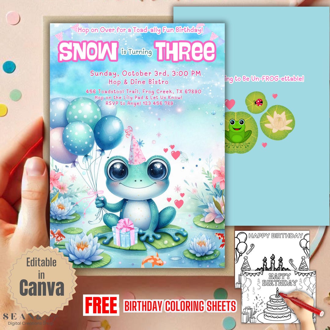 Frog Birthday Party Invitation, Frog Party, Blue Frog, Boy Invitation ...