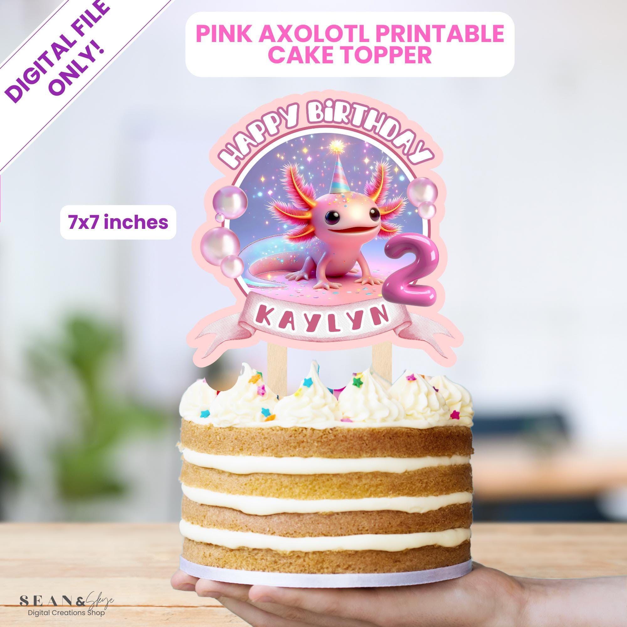 Personalized Baby Axolotl Cake Topper, Axolotl Birthday, Cute Axolotl ...