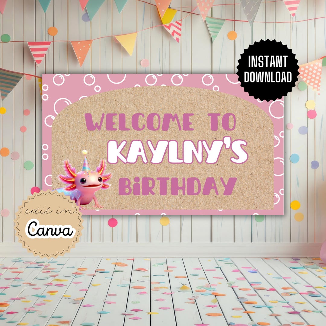 Editable Pink Axolotl Banner Border Template, Kawaii Axolotl Painted ...