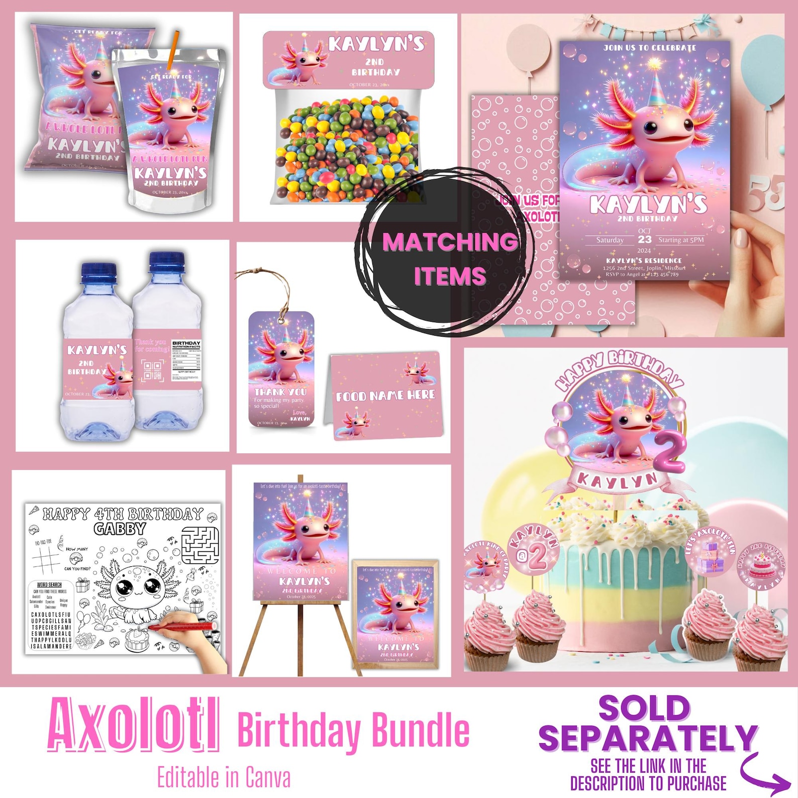 Editable Axolotl Thank You Tags,baby Axolotl, Kawaii Axolotl , Party ...