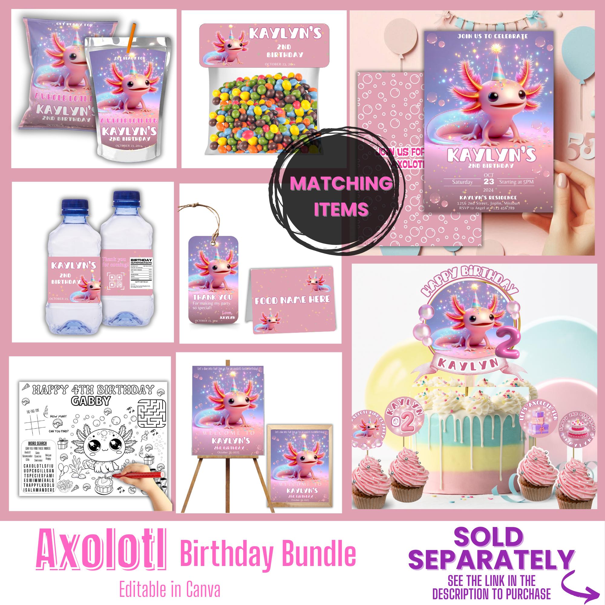 Editable Axolotl Thank You Tags,baby Axolotl, Kawaii Axolotl , Party ...