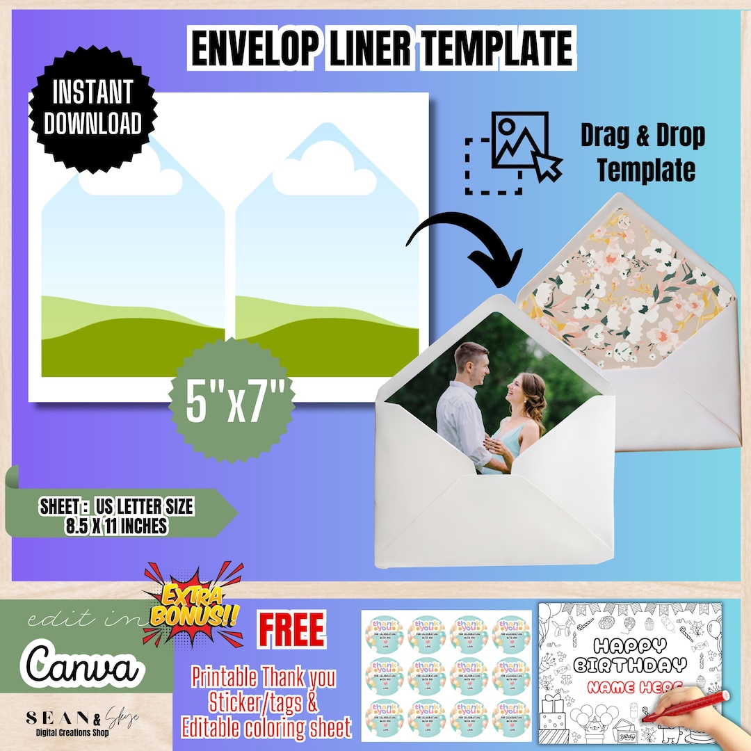 Editable 5x7 Envelope Liner Template, Picture Envelop Insert, Canva ...
