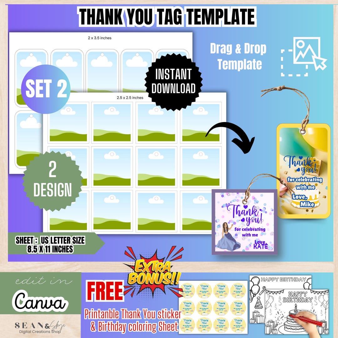 Gift Tag Template, Editable Tags Template, Thank You Tags, Tag Template ...