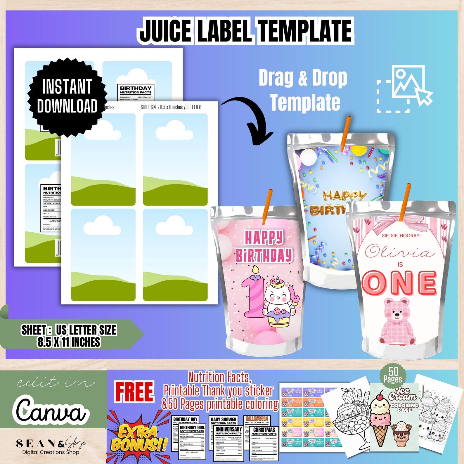Capri Sun Template, Capri Sun Party Favor, Juice Pouch Label, Birthday ...